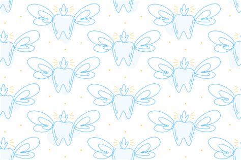 이빨 요정 마법 아이 캐릭터 라인 아트 스타일의 날개가 있는 이빨 벡터 원활한 만화 패턴 구강 위생 개념 치아 건강 벡터에 대한 스톡 벡터 아트 및 기타 이미지 Istock