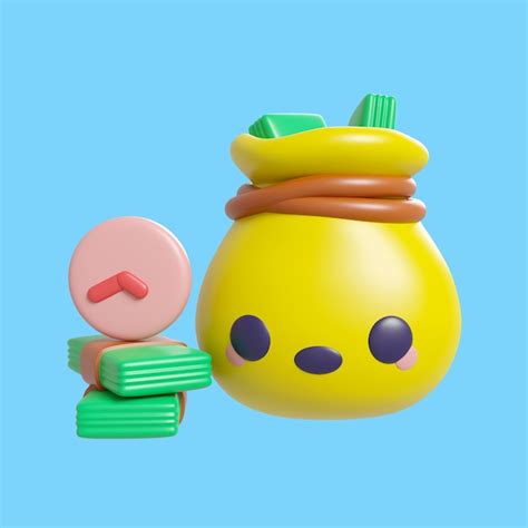 renderização 3d do ícone de data e hora kawaii psd premium
