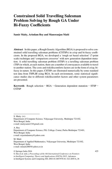 Pdf Constrained Solid Travelling Salesman Problem Solving By Rough Ga Under Bi Fuzzy Coefficients