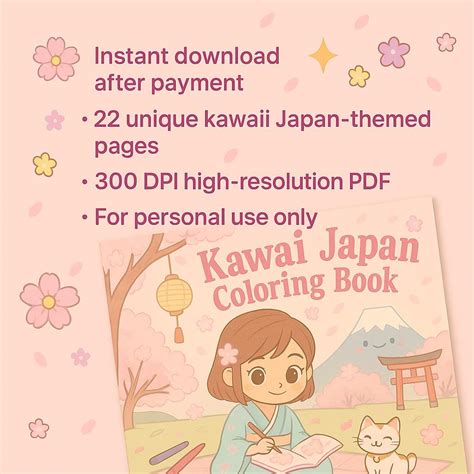 Kawaii Japan Coloring Book Cute Cultural Pages With Cherry Blossoms