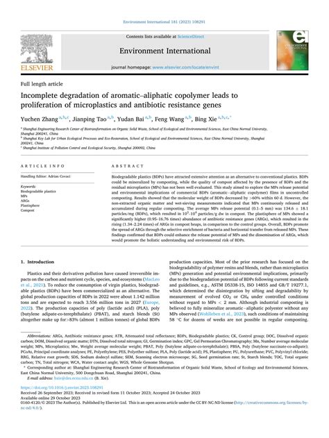 Pdf Incomplete Degradation Of Aromatic Aliphatic Copolymer Leads To