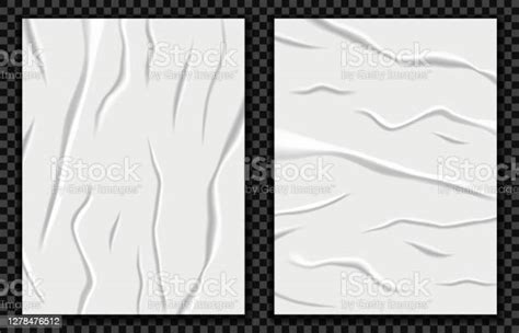 사실적으로 심하게 접착 된 종이 벡터 일러스트레이션 젖은 구겨진 포스터 모형 주름진 시트 질감 모조 구겨진 종이 효과 0명에 대한 스톡 벡터 아트 및 기타 이미지 Istock