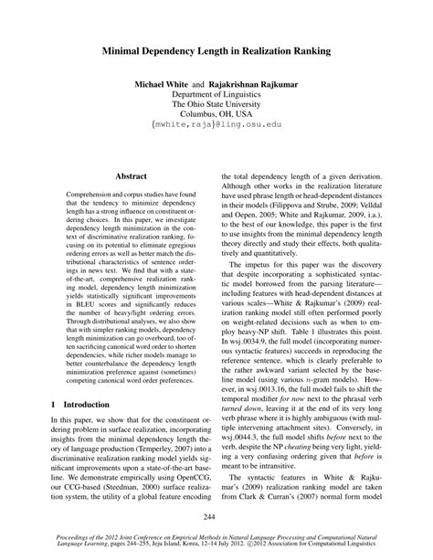 Pdf Minimal Dependency Length In Realization Ranking