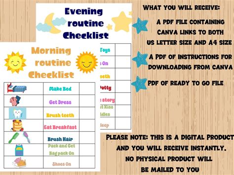 Editable Morning And Evening Routine Checklist Chore Chart Daily