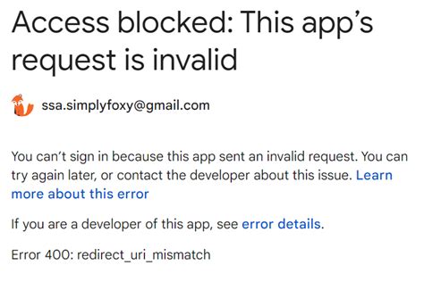 400 redirect uri mismatch error simply schedule appointments