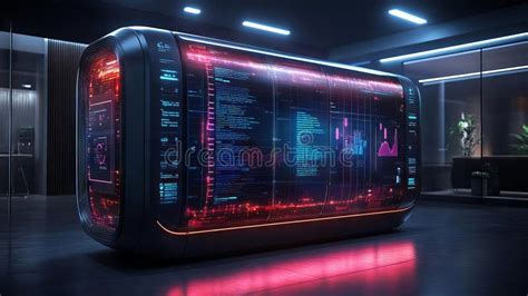 Futuristic Tech Display Showcasing Vibrant Data And Holograms In A Sleek Environment Stock