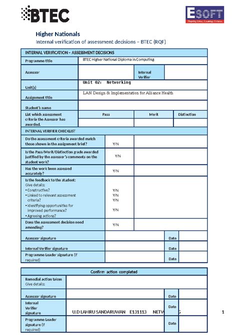 Unit 02 Networking 1 Kmkmvrkm Higher Nationals Internal Verification Of Assessment Decisions