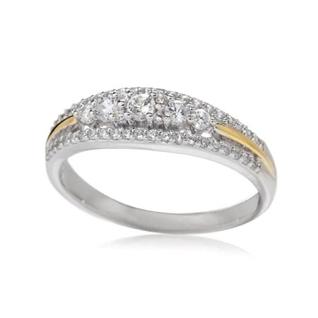 Diamonesque 040ct Tw Double Row 5 Stone Ring Sterling Silver W Gold