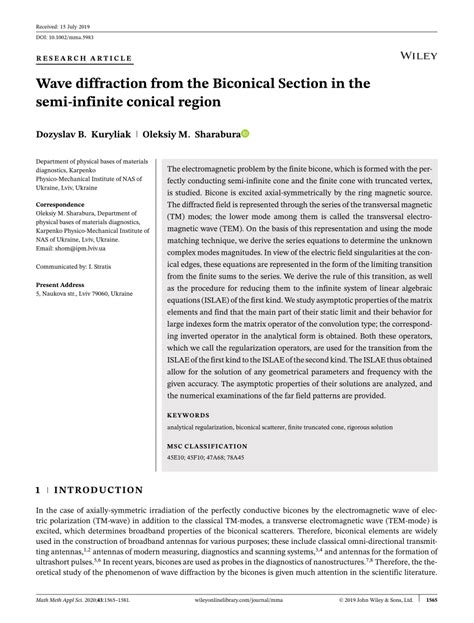 Wave Diffraction From The Biconical Section In The Semi‐infinite