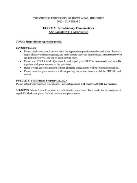 assignment 1 with answers pdf pdf ordinary least squares