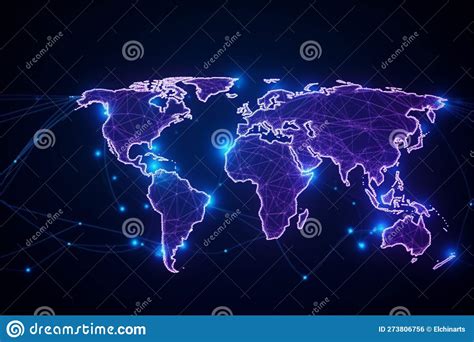 World Map With Global Technology Social Connection Network With Lights
