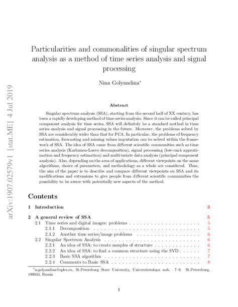 Pdf Particularities And Commonalities Of Singular Spectrum Analysis