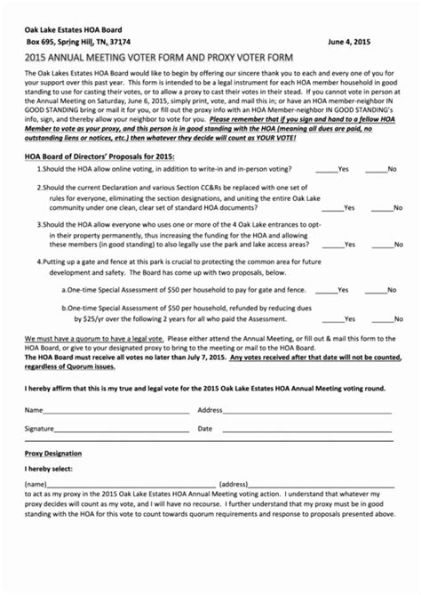 Hoa Proxy Vote Form Template Peterainsworth