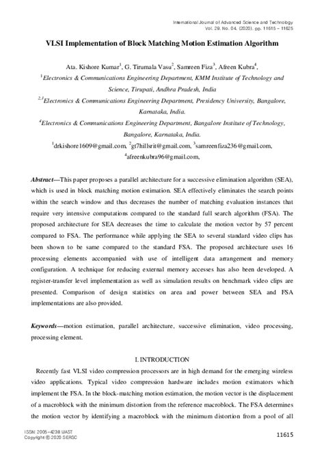 Pdf Vlsi Implementation Of Block Matching Motion Estimation Algorithm