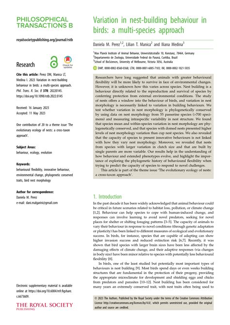 Pdf Variation In Nest Building Behaviour In Birds A Multi Species