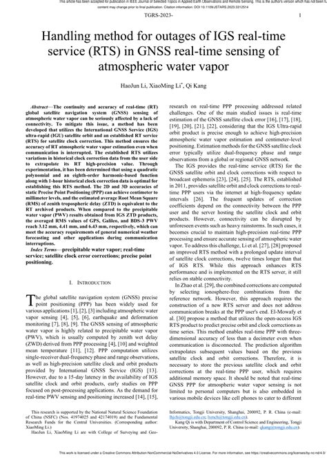 Pdf Handling Method For Outages Of Igs Real Time Service Rts In Gnss Real Time Sensing Of