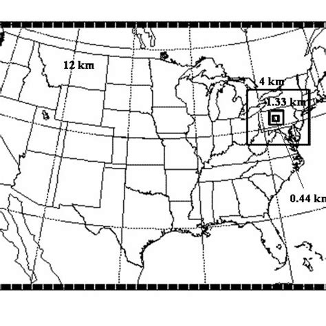 four domain nested grid configuration of wrf download scientific diagram
