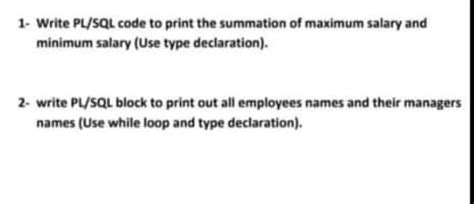 Solved 1 Write Plsql Code To Print The Summation Of