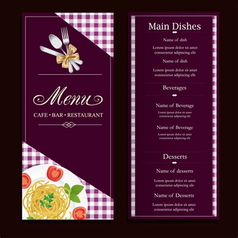 Restaurant Menu Design With Classical Violet Background Vectors Images
