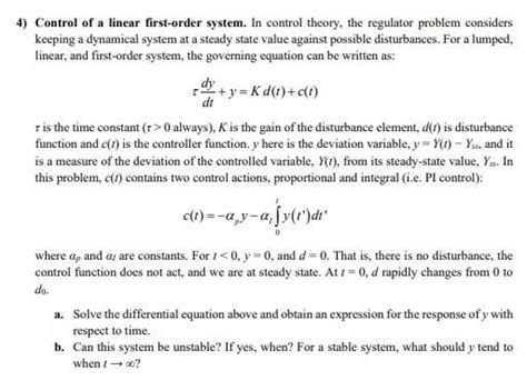 Solved Control Of A Linear First Order System In Control