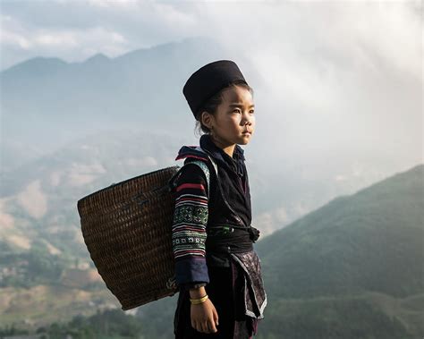 Hill Tribe Girl Standing On Hill Side By Martin Puddy