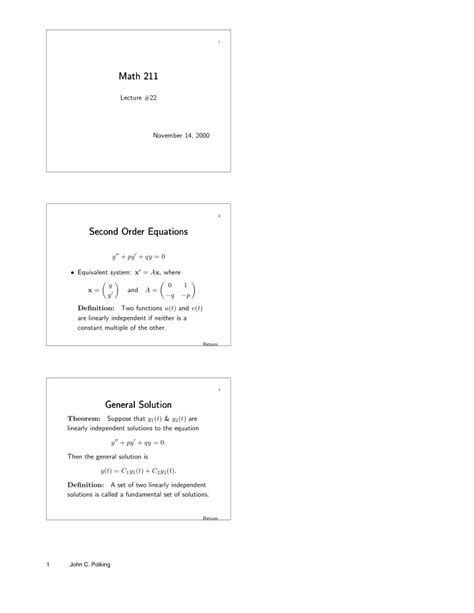 Pdf Math 211 Math 211 Lecture 22 November 14 2000 2 Second Order