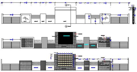 Three Different Views Of The Same Building Each With Blue And White Lines On It