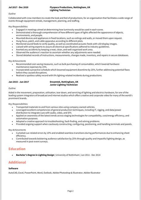 Lighting Technician CV Example Guide Win Job Interviews