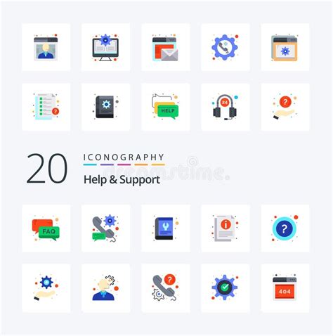 20 Help And Support Flat Color Icon Pack Like Sheet Info Setting Tool