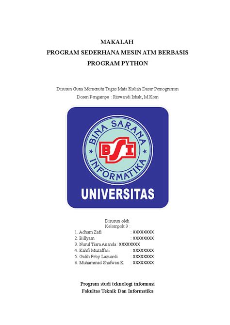 Makalah Progam ATM Kelompok MAKALAH PROGRAM SEDERHANA MESIN ATM BERBASIS PROGRAM