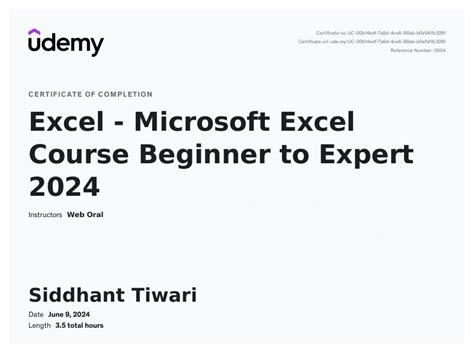 Completed Excel Certification Course Siddhant Tiwari Posted On The
