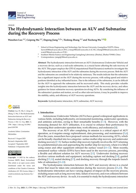 Pdf The Hydrodynamic Interaction Between An Auv And Submarine During The Recovery Process