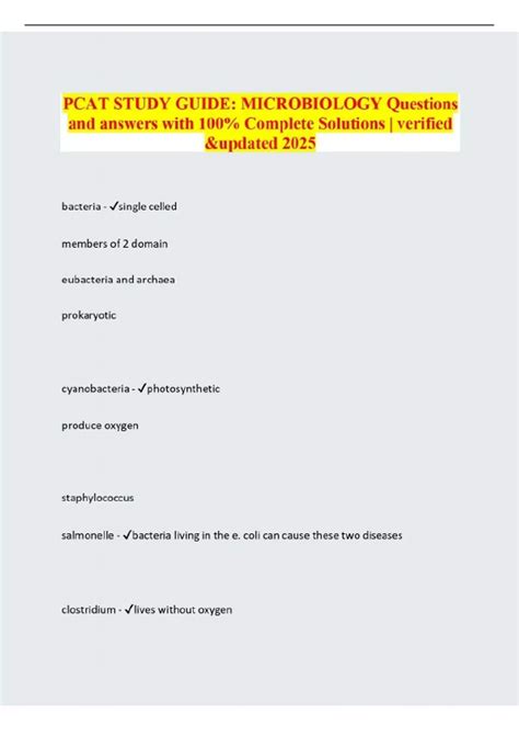 Pcat Study Guide Microbiology Questions And Answers With 100 Complete