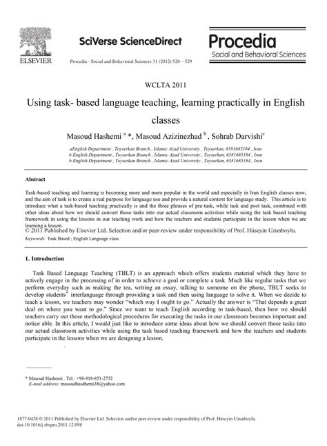 Pdf Using Task Based Language Teaching Learning Practically In