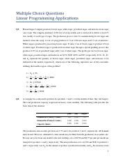 MPQ Linear Programming Applications Pdf Multiple Choice Questions Linear Programming