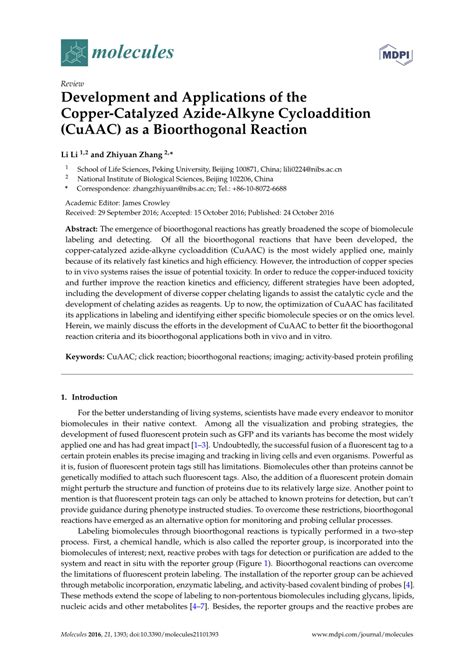 Pdf Development And Applications Of The Copper Catalyzed Azide Alkyne Cycloaddition Cuaac As
