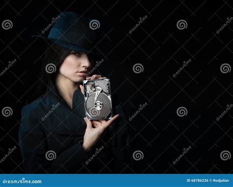 Girl With A Hard Disk Drive Stock Photo Image Of Hacker Data
