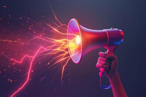 메가폰 손잡이 3d 현실적인 메가폰 스피커와 번개 상징성 스피커 소셜 미디어 광고 홍보 일러스트 프리미엄 Ai 생성 이미지