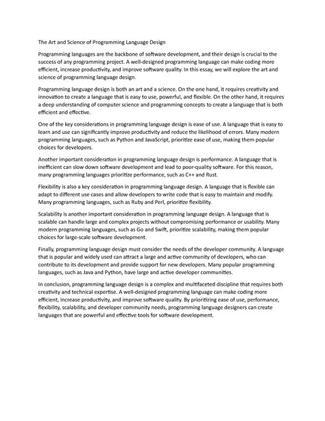 The Art And Science Of Programming Language Design The Art And