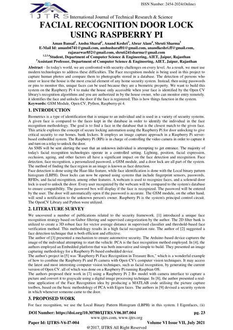 Pdf Facial Recognition Door Lock Using Raspberry Pi