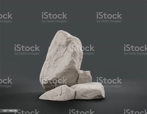 복사 공간 3d 렌더링이 있는 제품 디스플레이를 위한 평평한 회색 색상 배경의 단일 색상 흰색 바위 바위에 대한 스톡 사진 및 기타 이미지 Istock