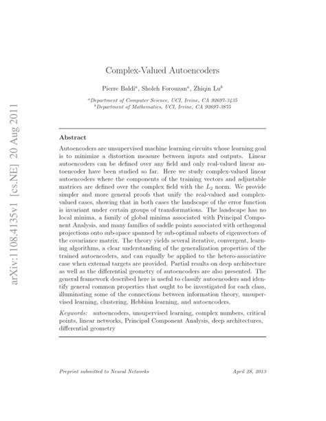 Complex Valued Autoencoders Deepai