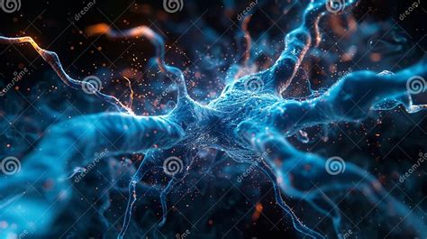 Close Up Of A Single Neuron With Branching Connections Stock
