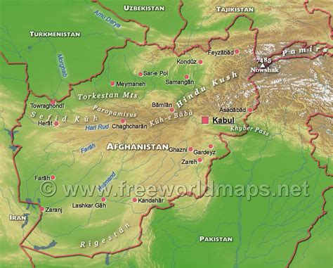 Hindu Kush Mountains Physical Map