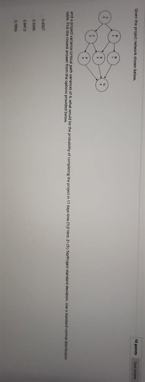 solved given the project network shown below 10 points save