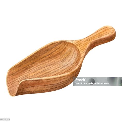 벌크 건조 제품 및 화장품을 위한 나무 스쿱 손으로 그린 수채화 그림 시리얼에 대 한 주걱 고립 된 배경에 분말 메뉴 엽서 배너 전단지 및 포스터 인쇄용 가루로 빻은에 대한