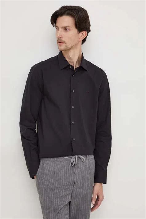 Рубашка Tommy Hilfiger мужская цвет чёрный regular классический ...
