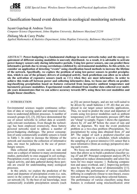 Pdf Classification Based Event Detection In Ecological Monitoring