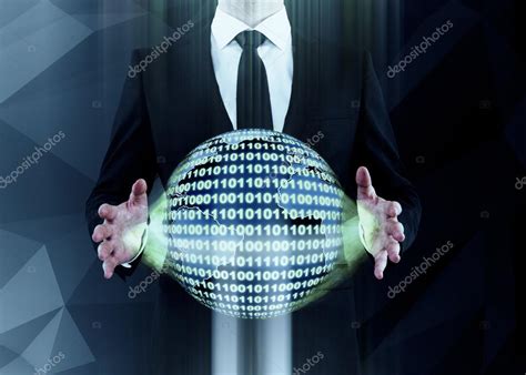 Man Holding Binary Code Sphere Stock Photo By Peshkov 127208864