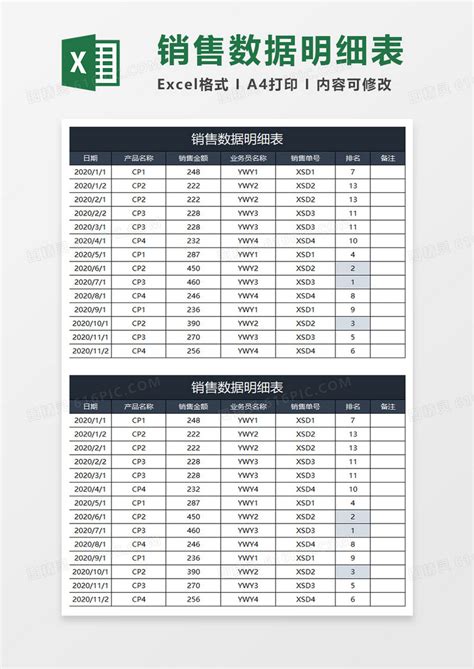 深蓝商务销售数据明细表excel模板免费下载 编号vwwbpkjkv 图精灵